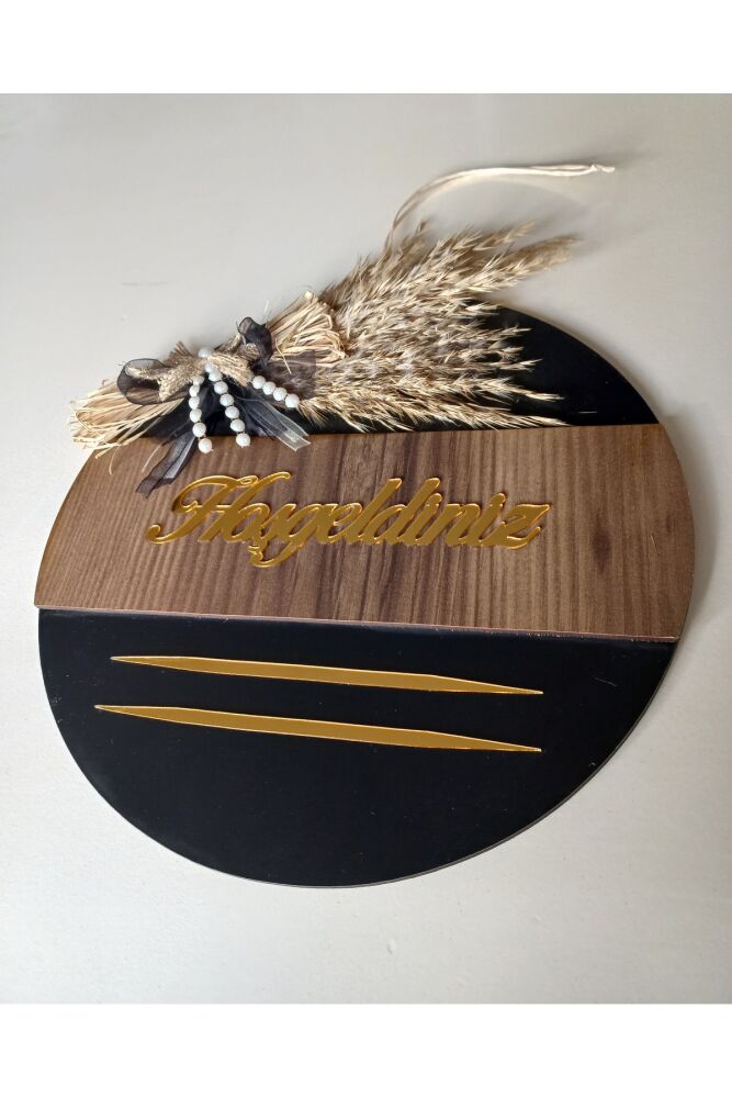 Hoşgeldiniz Yazılı Aynalı Pleksi Ahşap Kapı Süsü Dekoratif Dış Kapı ...